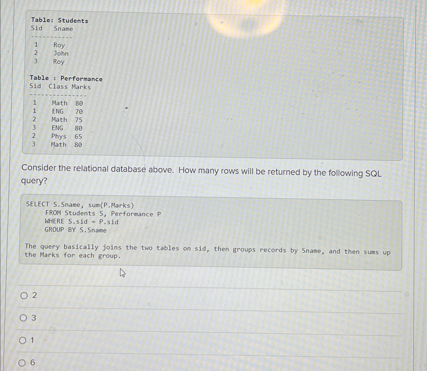 Solved Consider the relational database above. How many rows | Chegg.com