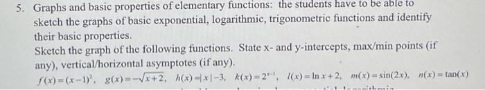 Solved 5. Graphs and basic properties of elementary | Chegg.com