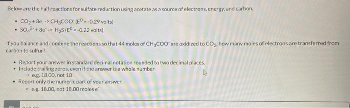 Solved Below are the half reactions for sulfate reduction | Chegg.com