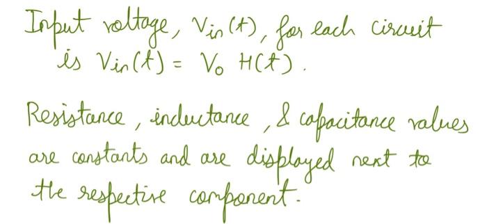 Solved Input voltage, Vin(t), for each circuit is Vin (t) = | Chegg.com
