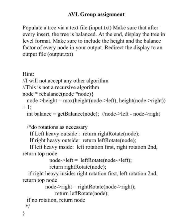 Solved AVL Group assignment Populate a tree via a text file | Chegg.com