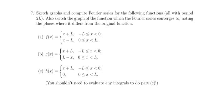 Solved 7. Sketch graphs and compute Fourier series for the | Chegg.com