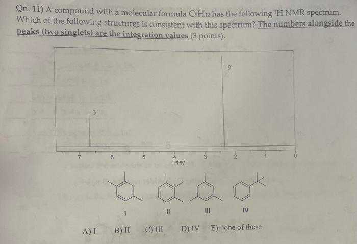 Solved A compound with a molecular formula C9H12 has the | Chegg.com