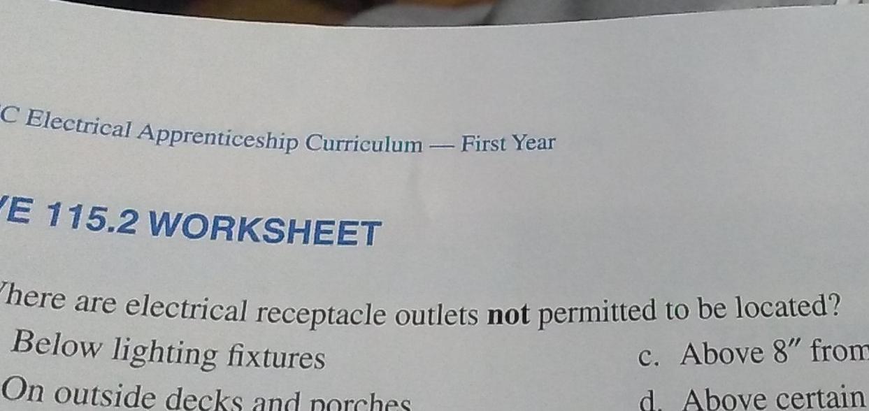 Solved C Electrical Apprenticeship Curriculum - First Year | Chegg.com