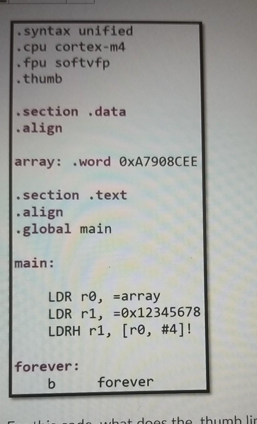 Solved For this code, what does the thumb line tells the | Chegg.com