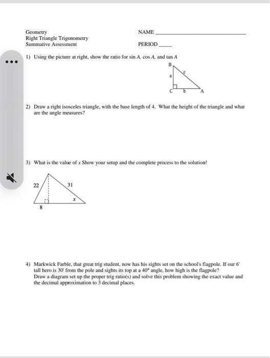 Solved Geometry NAME Right Triangle Trigonometry Summative | Chegg.com
