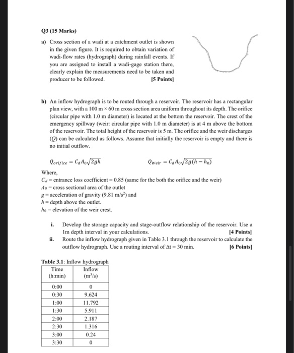 Q3 (15 Marks) a) Cross section of a wadi at a | Chegg.com