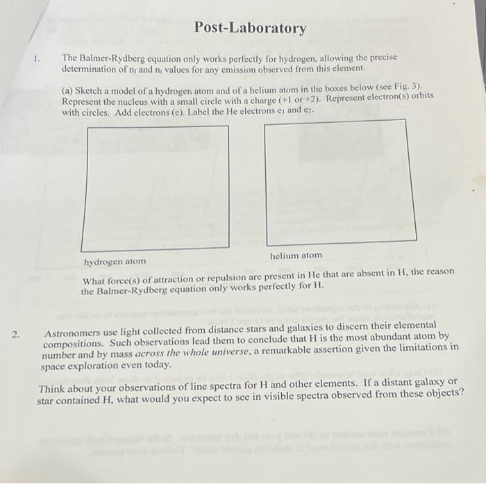 Solved 2. 1. Post-Laboratory The Balmer-Rydberg equation | Chegg.com