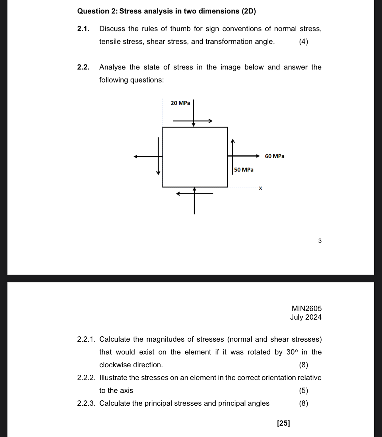 Solved Question 2: Stress analysis in two dimensions | Chegg.com