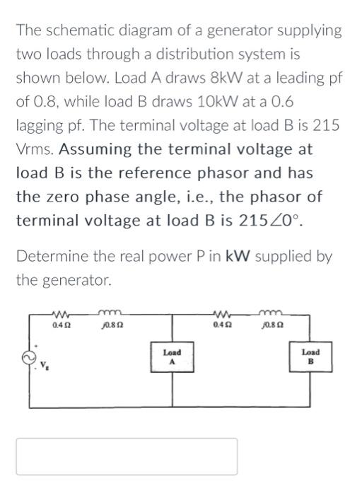 Solved Q 3) The schematic diagram of a generator supplying | Chegg.com