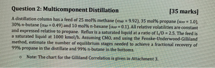 Question 2: Multicomponent Distillation [35 marks] A | Chegg.com