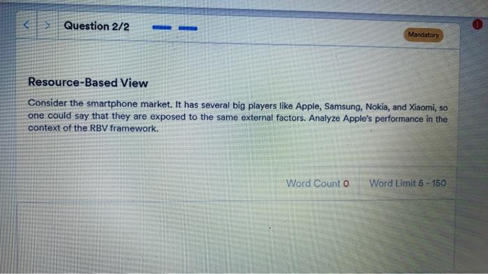 Solved Resource-Based View Consider the smartphone market. | Chegg.com
