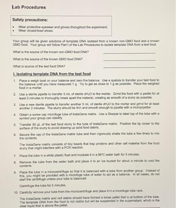 Solved Lab Procedures Safety precautions: Wear protective | Chegg.com