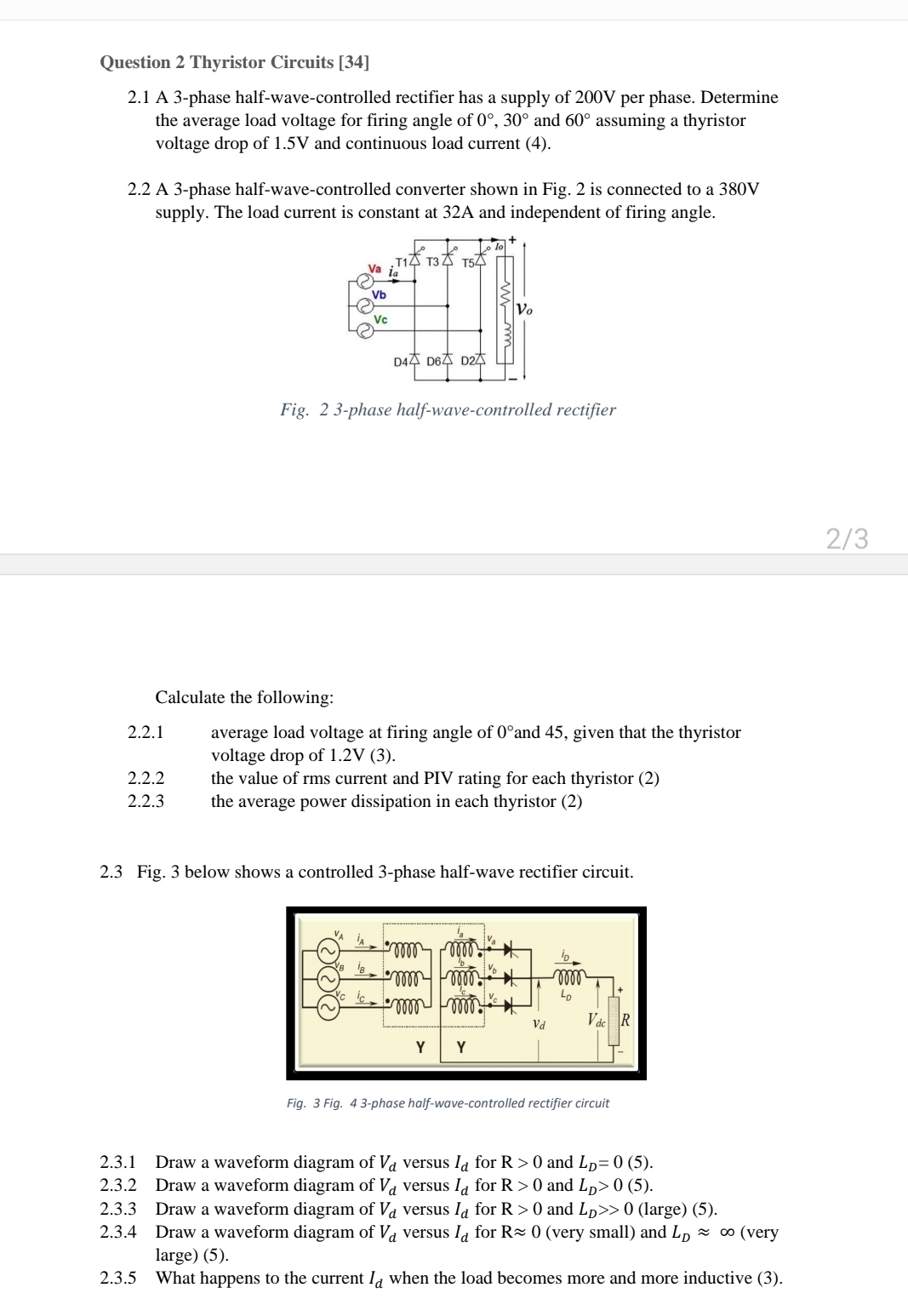 Solved A 3-phase half-wave-controlled converter shown in | Chegg.com