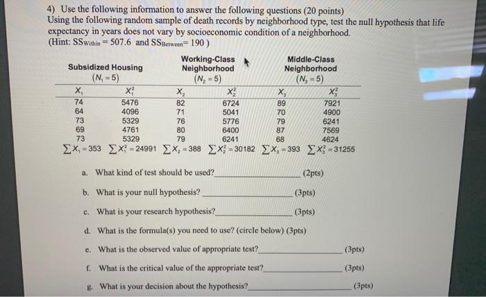 Solved 4) Use the following information to answer the | Chegg.com
