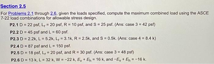 Solved For Problems 2.1 through 2.6, given the loads | Chegg.com