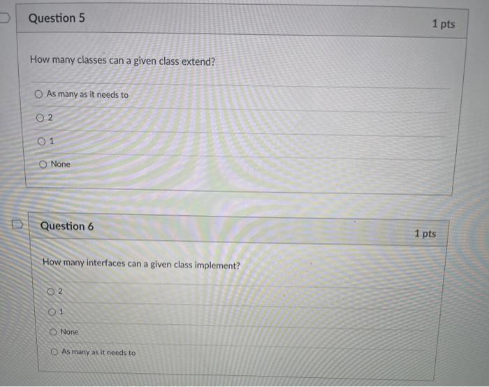 Solved Question 5 1 pts How many classes can a given class | Chegg.com