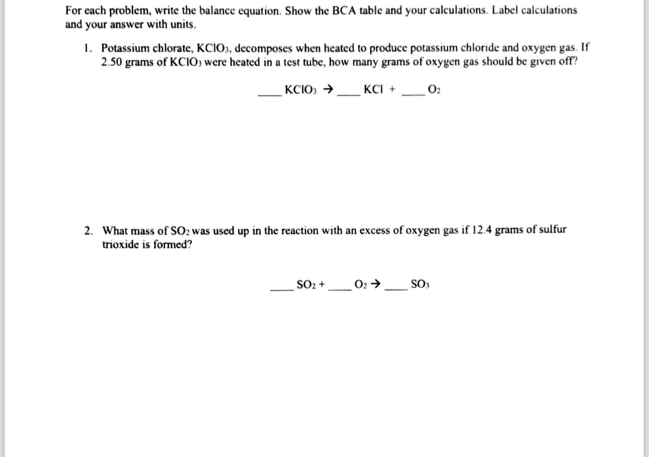 Solved For each problem, write the balance equation. Show | Chegg.com