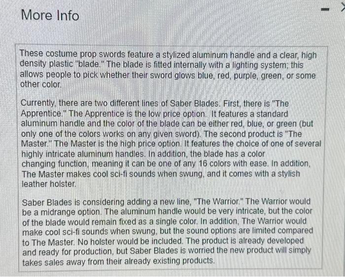 Solved More Info These costume prop swords feature a | Chegg.com