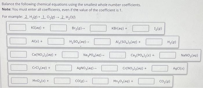 Solved Balance the following chemical equations using the | Chegg.com