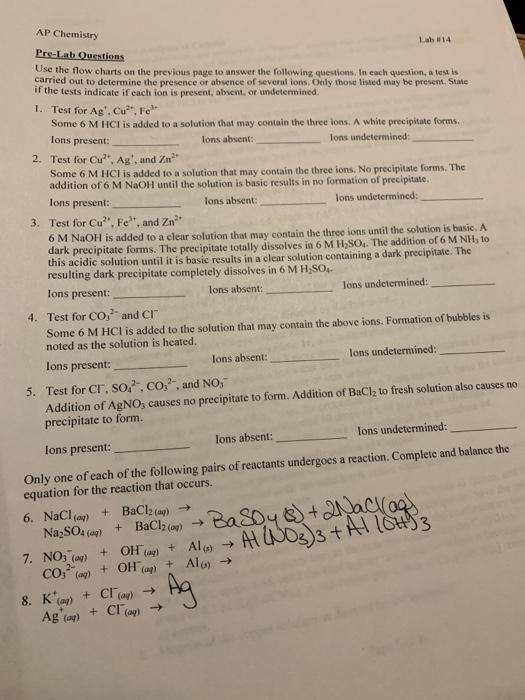 Solved AP Chemistry Pre-Lab Questions La 14 Use the flow | Chegg.com
