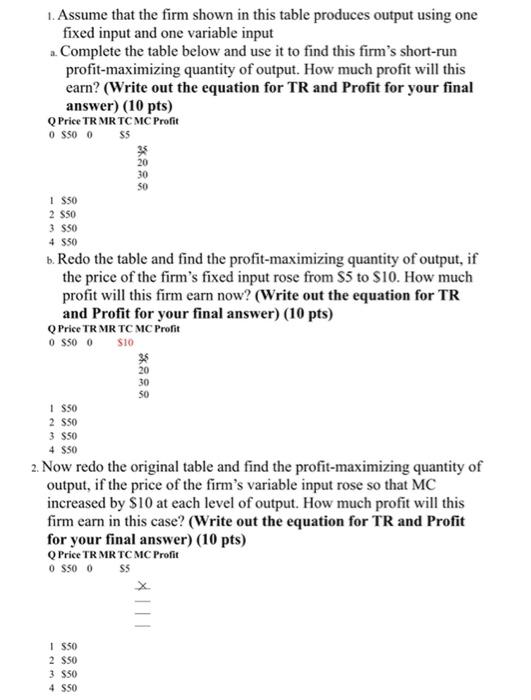 Solved 1 Assume That The Firm Shown In This Table Produces 