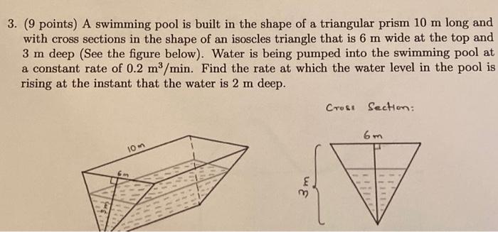 Solved 3. (9 points) A swimming pool is built in the shape | Chegg.com