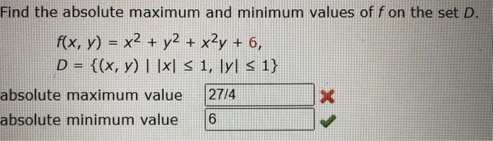 Solved Find the absolute maximum and minimum values of f on | Chegg.com