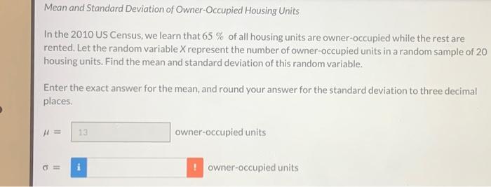 Solved Mean and Standard Deviation of Owner-Occupied Housing | Chegg.com