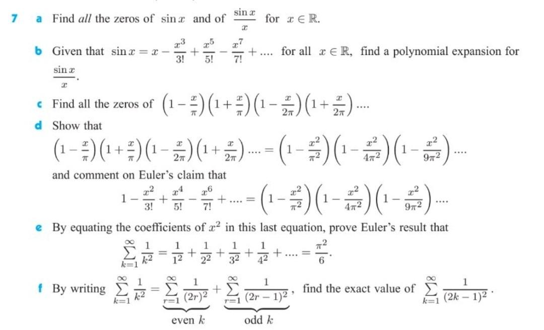 Solved a Find all the zeros of sinx and of xsinx for x∈R. b | Chegg.com
