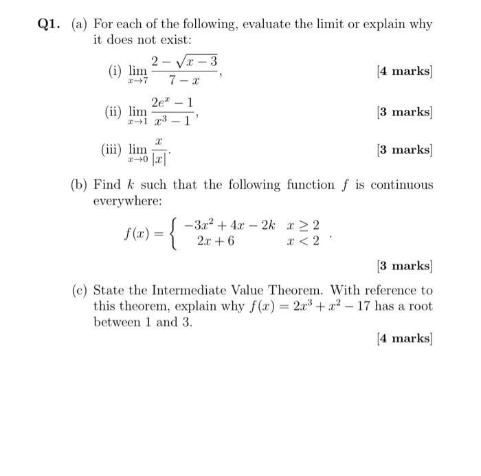 Solved (a) For each of the following, evaluate the limit or | Chegg.com