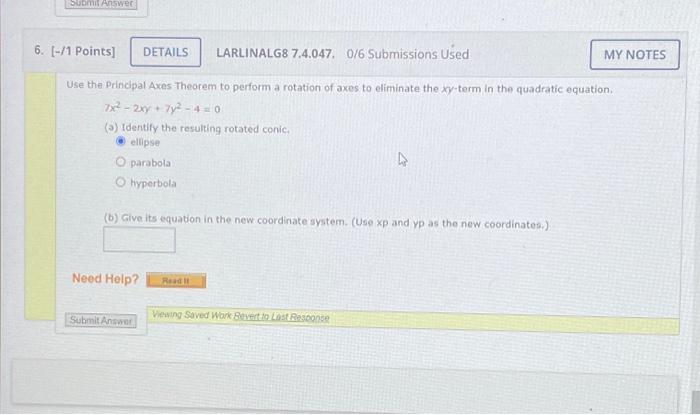 Solved Submit Answer 6. [-/1 Points] DETAILS LARLINALG8 | Chegg.com