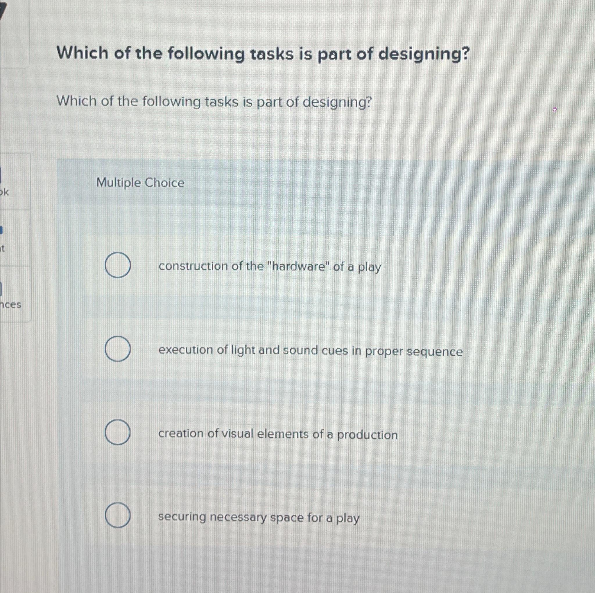 Solved Which of the following tasks is part of | Chegg.com