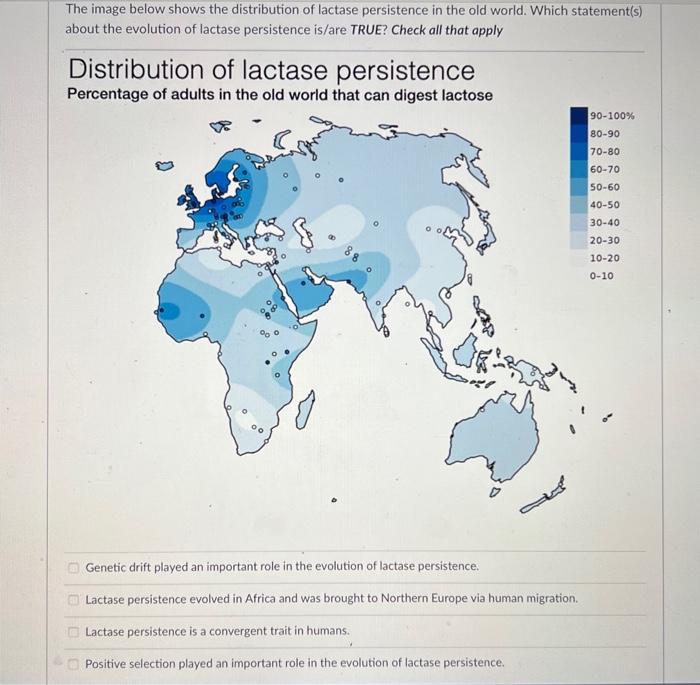 Solved The image below shows the distribution of lactase | Chegg.com