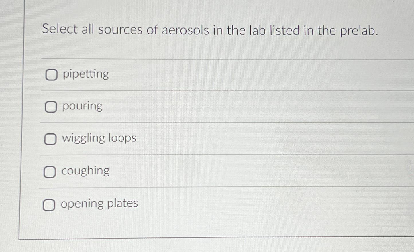 Solved Select all sources of aerosols in the lab listed in | Chegg.com