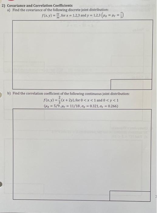 Solved 2) Covariance and Correlation Coefficients a) Find | Chegg.com