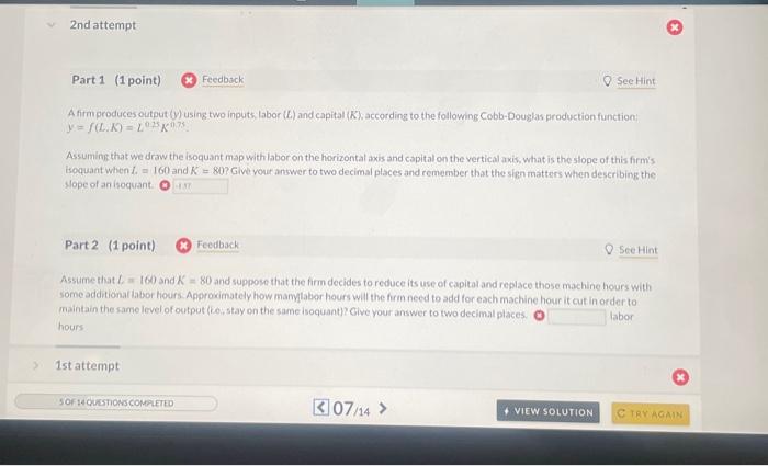 Solved A firm produces output (y) using two inputs, labor | Chegg.com