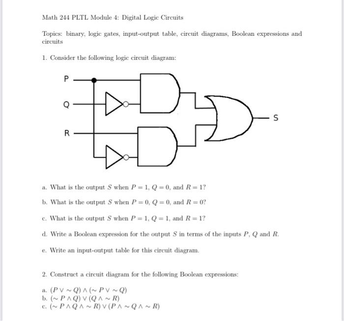 Solved Math 244 PLTL Module 4: Digital Logic Circuits | Chegg.com