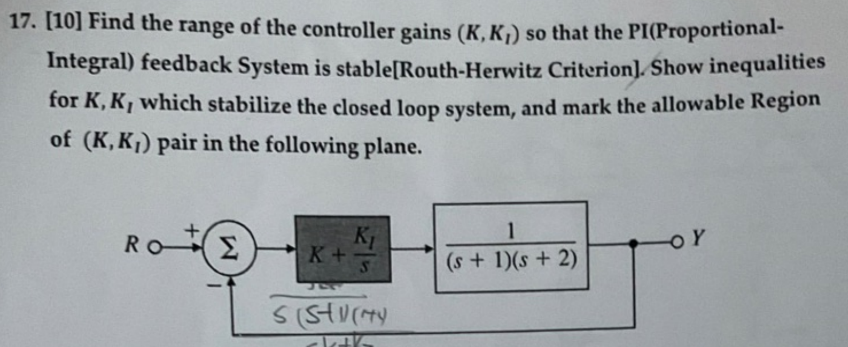 Solved [10] ﻿Find the range of the controller gains (K,Kl) | Chegg.com