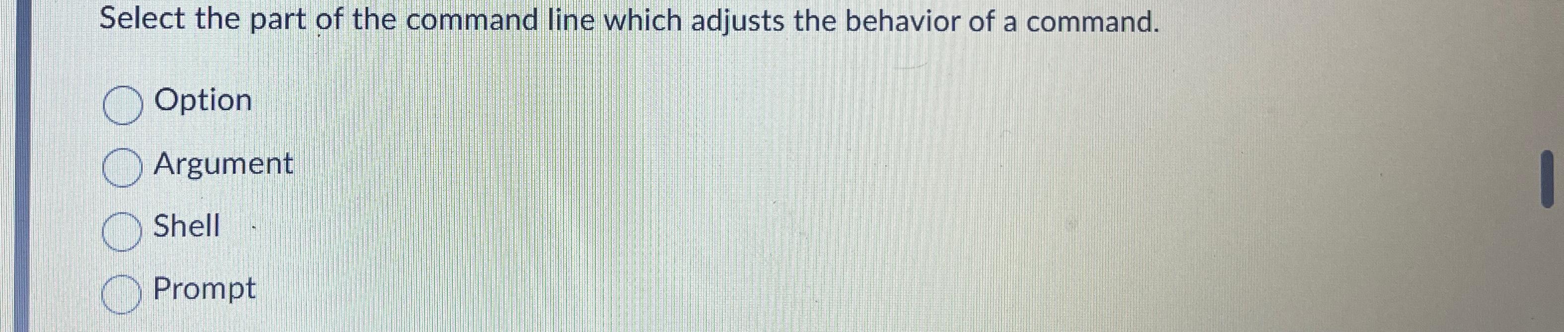 Solved Select the part of the command line which adjusts the | Chegg.com