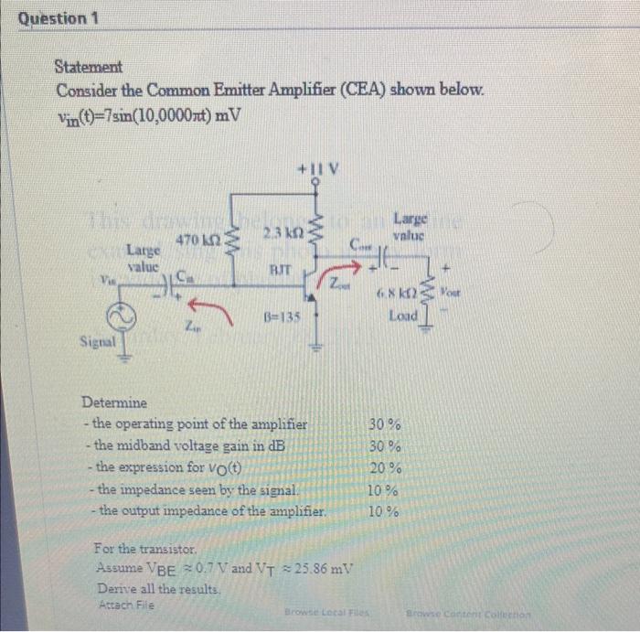 Solved Statement Consider the Common Emitter Amplifier (CEA) | Chegg.com