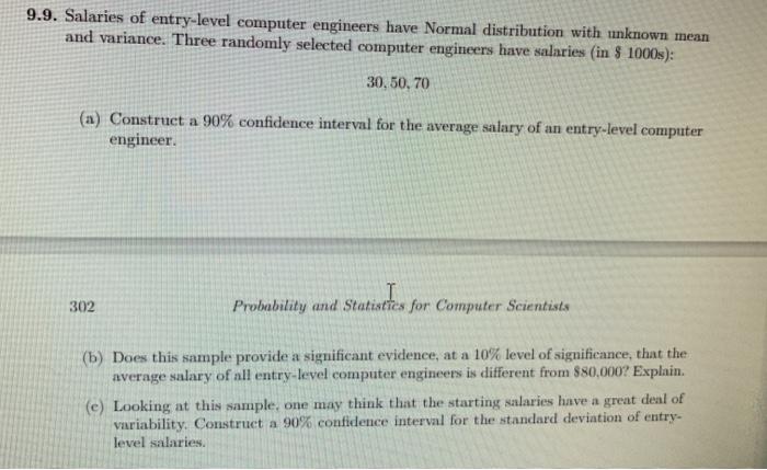 Solved 9.9. Salaries of entry-level computer engineers have | Chegg.com