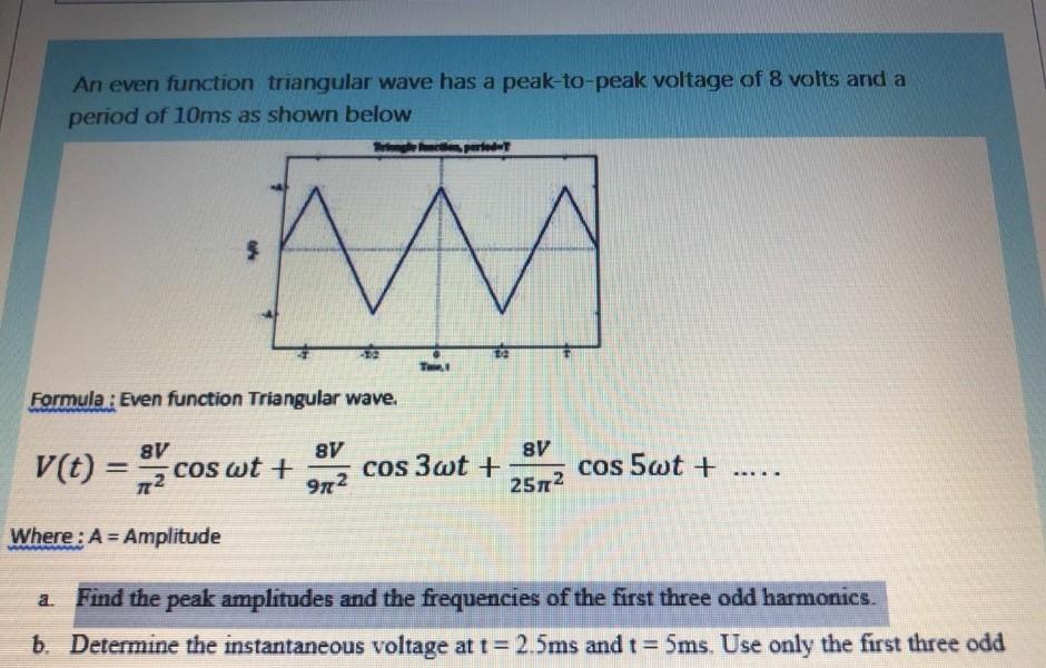 Solved An even function triangular wave has a peak-to-peak | Chegg.com