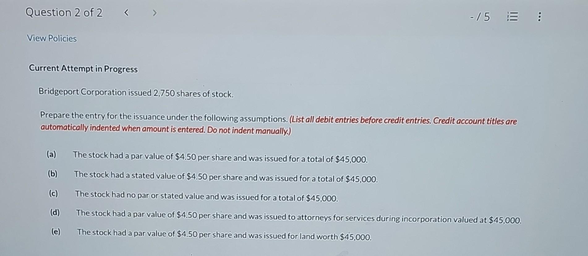 Solved Current Attempt in Progress Bridgeport Corporation | Chegg.com
