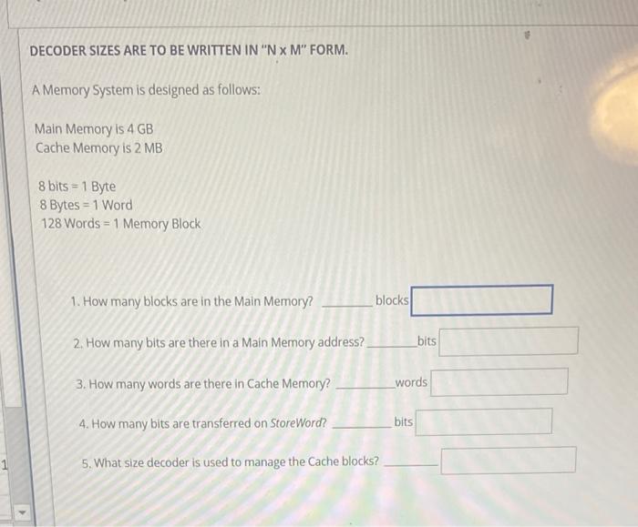 Solved DECODER SIZES ARE TO BE WRITTEN IN "Nx M" FORM. A | Chegg.com