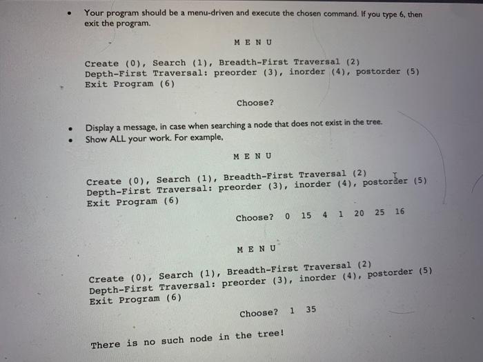 Solved - Your program should be a menu-driven and execute | Chegg.com