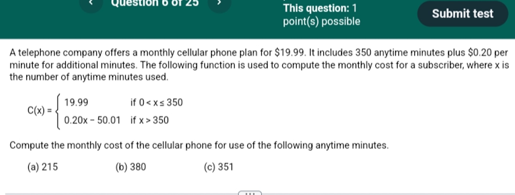 Solved A telephone company offers a monthly cellular phone | Chegg.com