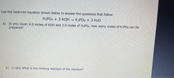 Solved Use the balanced equation shown below to answer the | Chegg.com