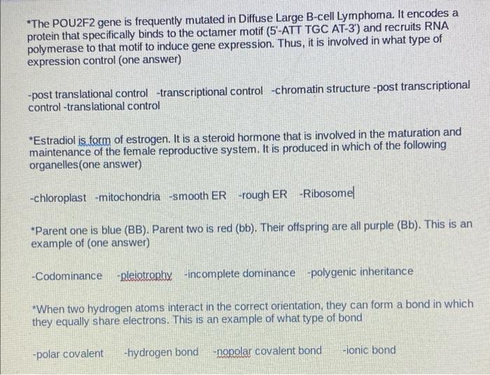 Solved *The POU2F2 gene is frequently mutated in Diffuse | Chegg.com