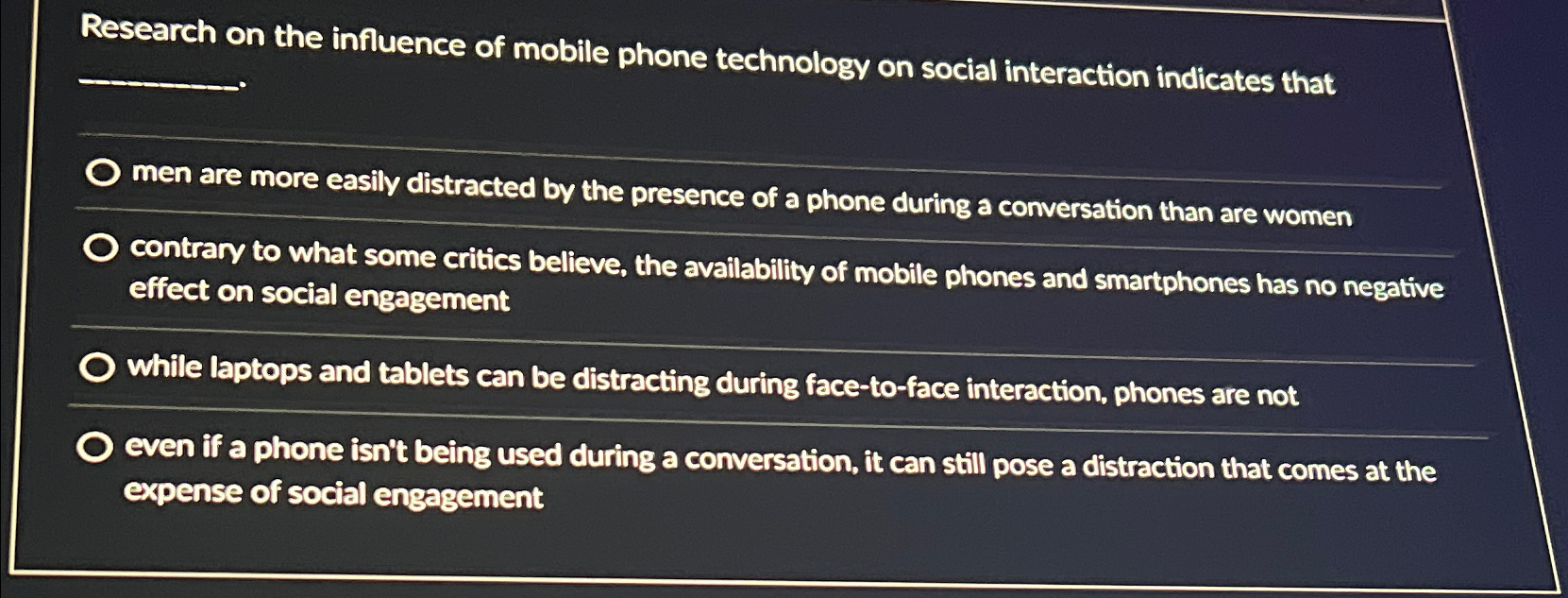 Solved Research on the influence of mobile phone technology | Chegg.com